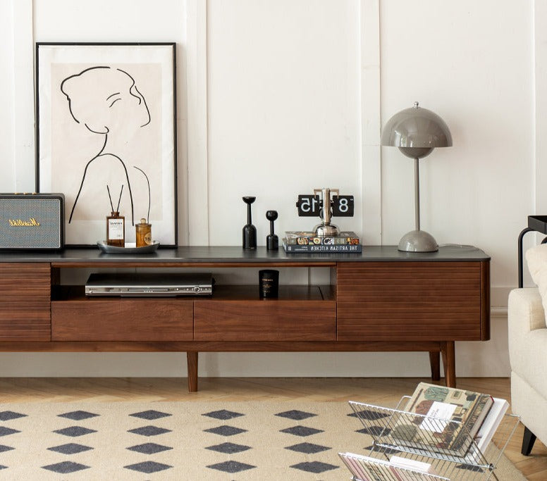 Black Walnut solid wood slate TV stand: