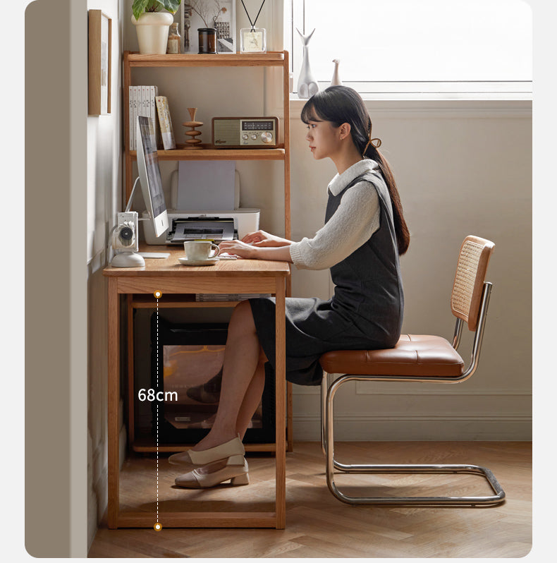 Oak Solid wood corner desk bookshelf integrated