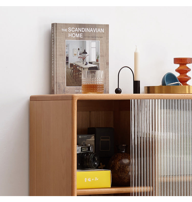Beech solid wood Sliding Door side cabinet-