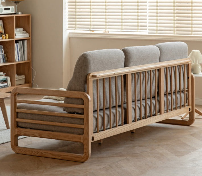 Oak Solid Wood Fabric Sofa)