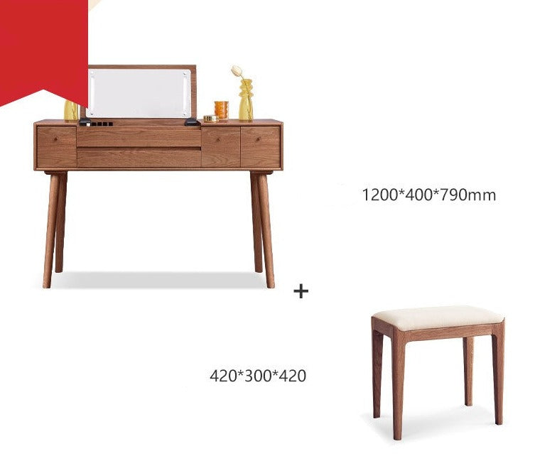 Oak solid wood Dressing table Mirror LED touch light: