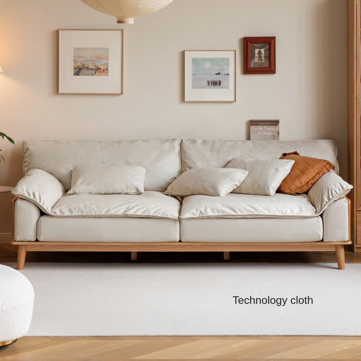 Oak Solid Wood Sofa,Technology Fabric, imitation cotton linen)