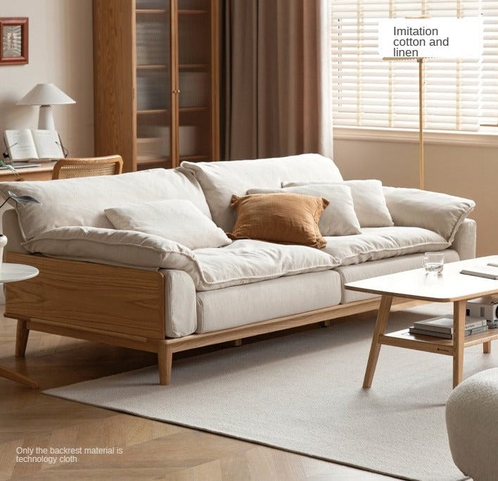 Oak Solid Wood Sofa,Technology Fabric, imitation cotton linen)