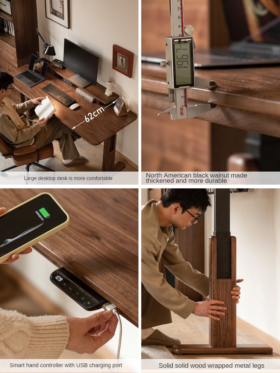 Black Walnut Solid Wood Electric Elevating Desk