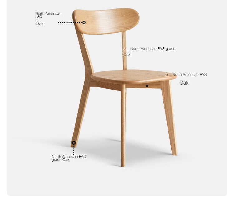 Oak solid wood curved backrest dining chair: