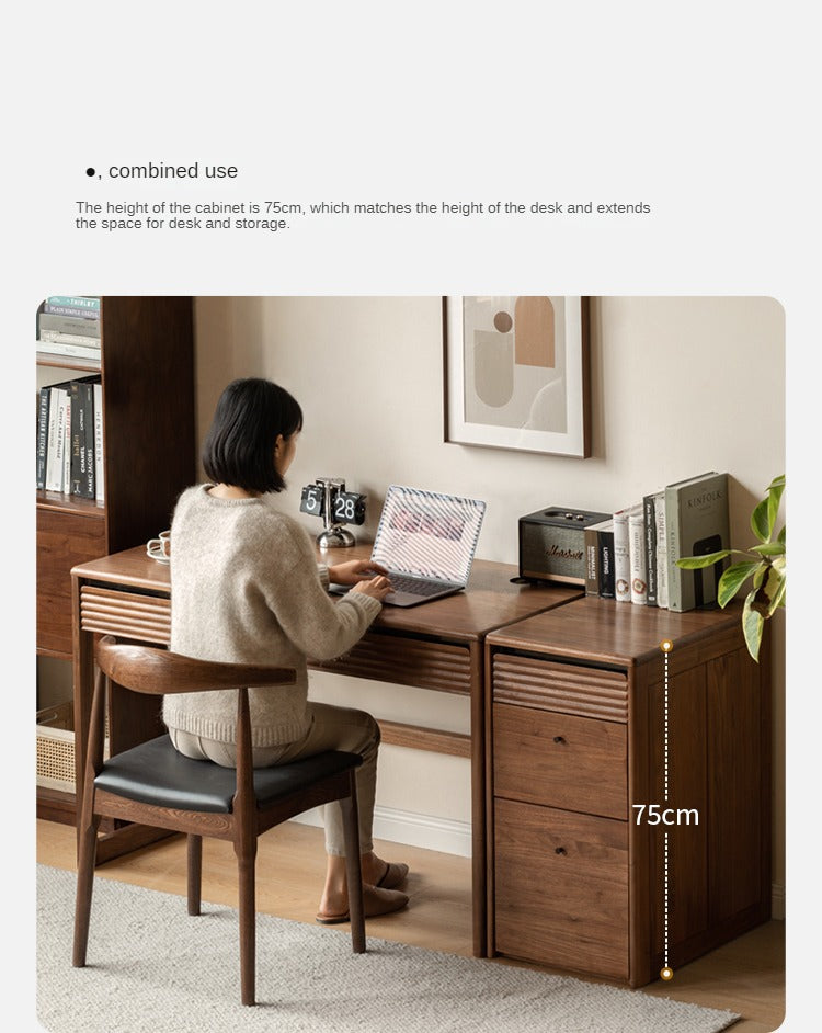Black Walnut Solid wood desk Nordic with cabinet long table