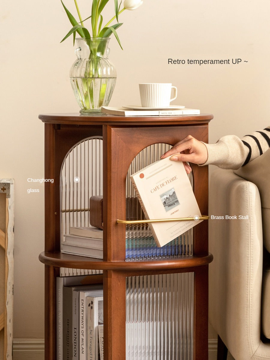 Poplar Solid Wood Side Table, Retro Storage Rack rotated 360°