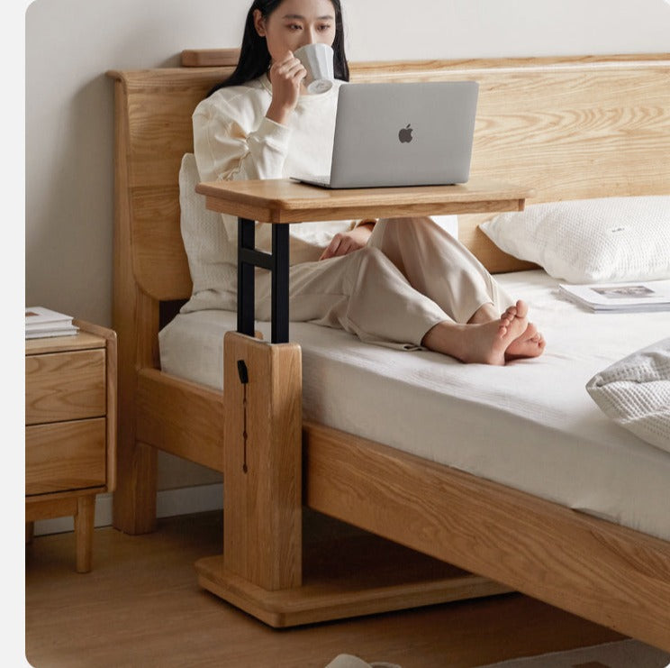 Oak solid wood movable liftable foldable side table