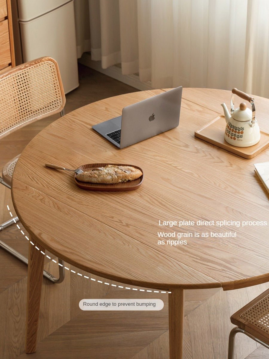 Oak solid wood folding round dining table