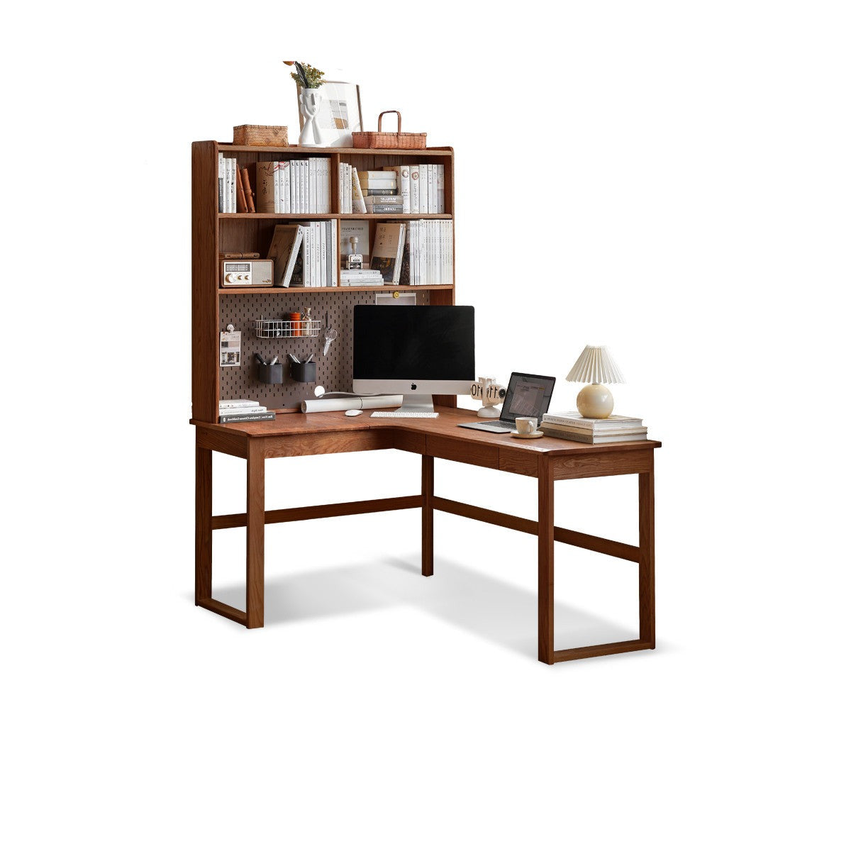 Oak solid wood Office desk with bookshelf