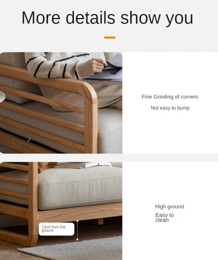 Oak Solid Wood Fabric Sofa)