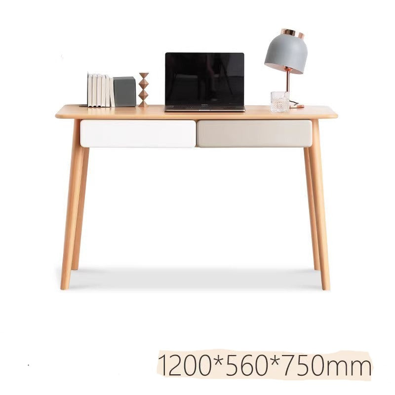 Beech solid wood office desk with drawer