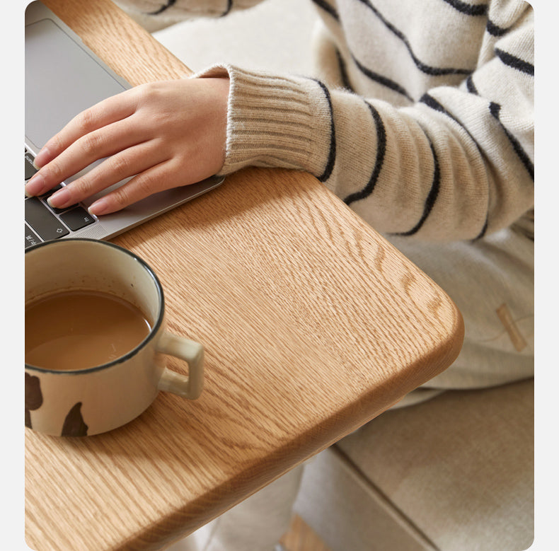 Oak solid wood movable liftable foldable side table