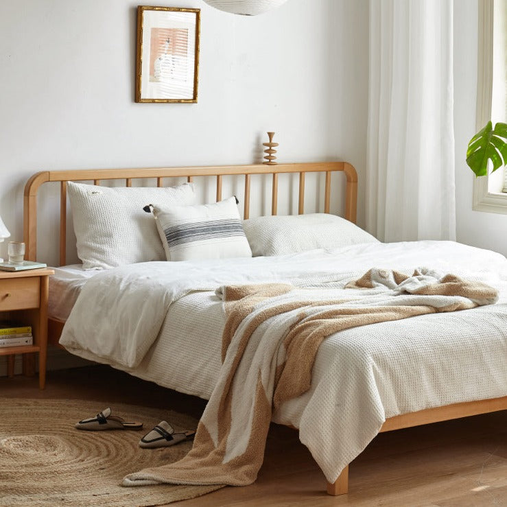 European Beech Solid Wood Bed Modern Simple.