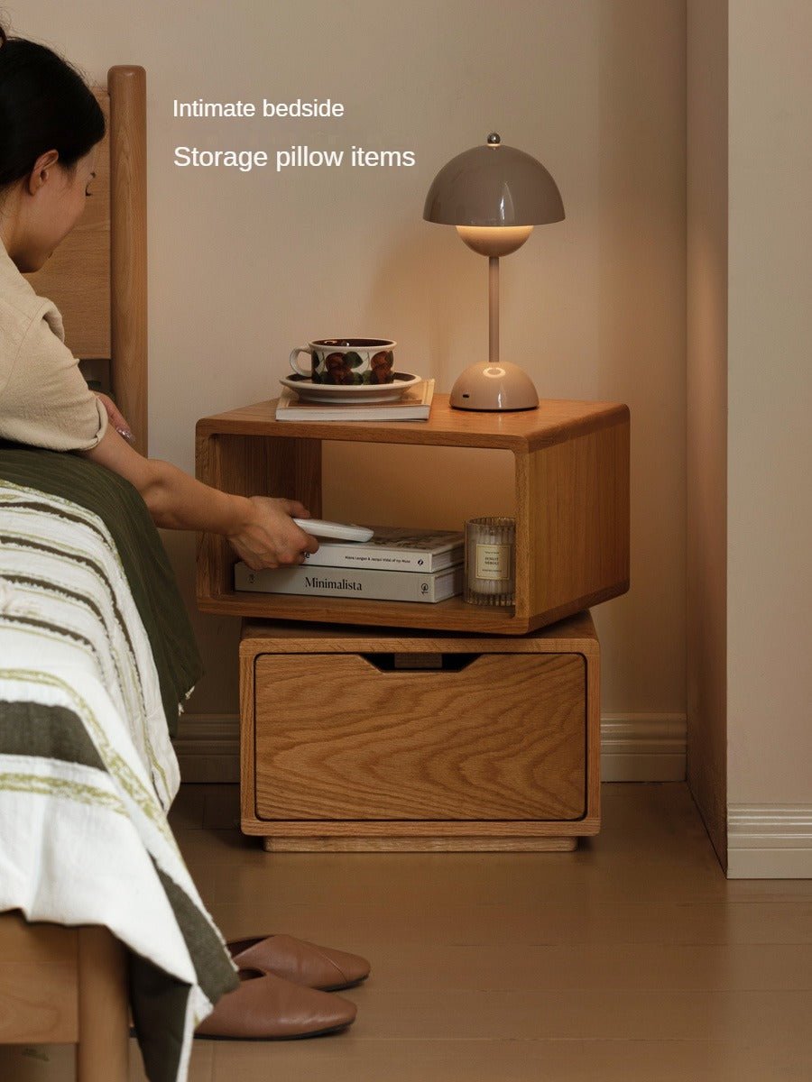 Oak Solid wood side table rotating bedside table.