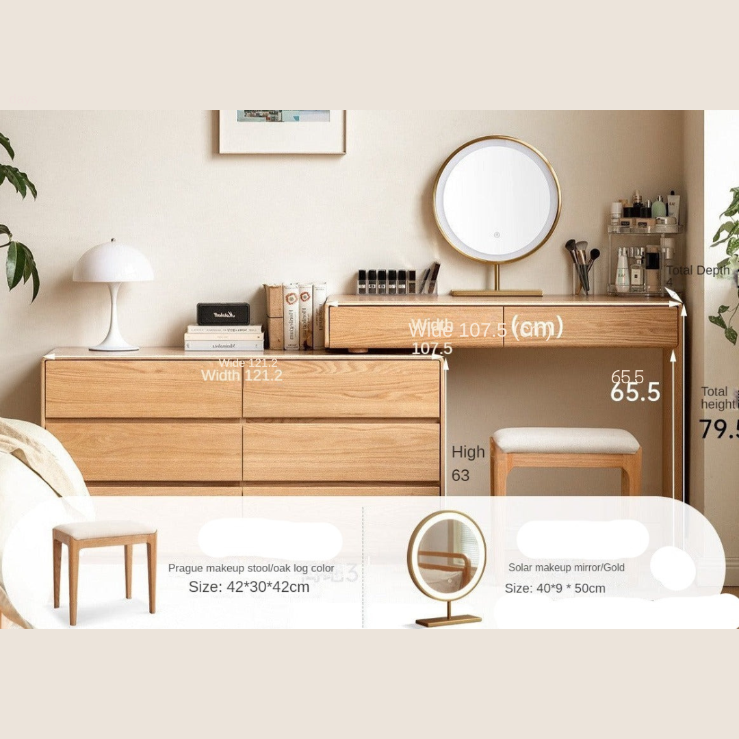 Oak solid wood dressing table storage cabinet retractable: