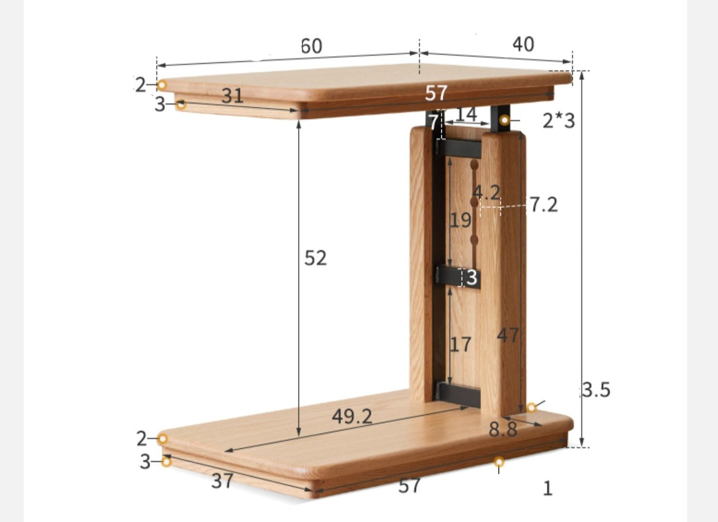 Oak solid wood movable liftable foldable side table