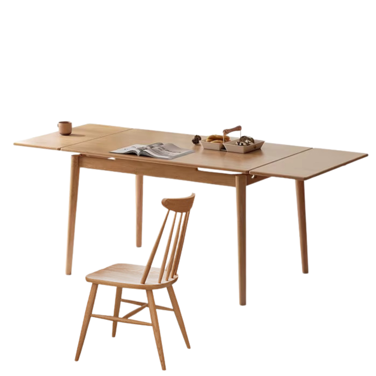 Oak solid wood Retractable dining table large tabletop