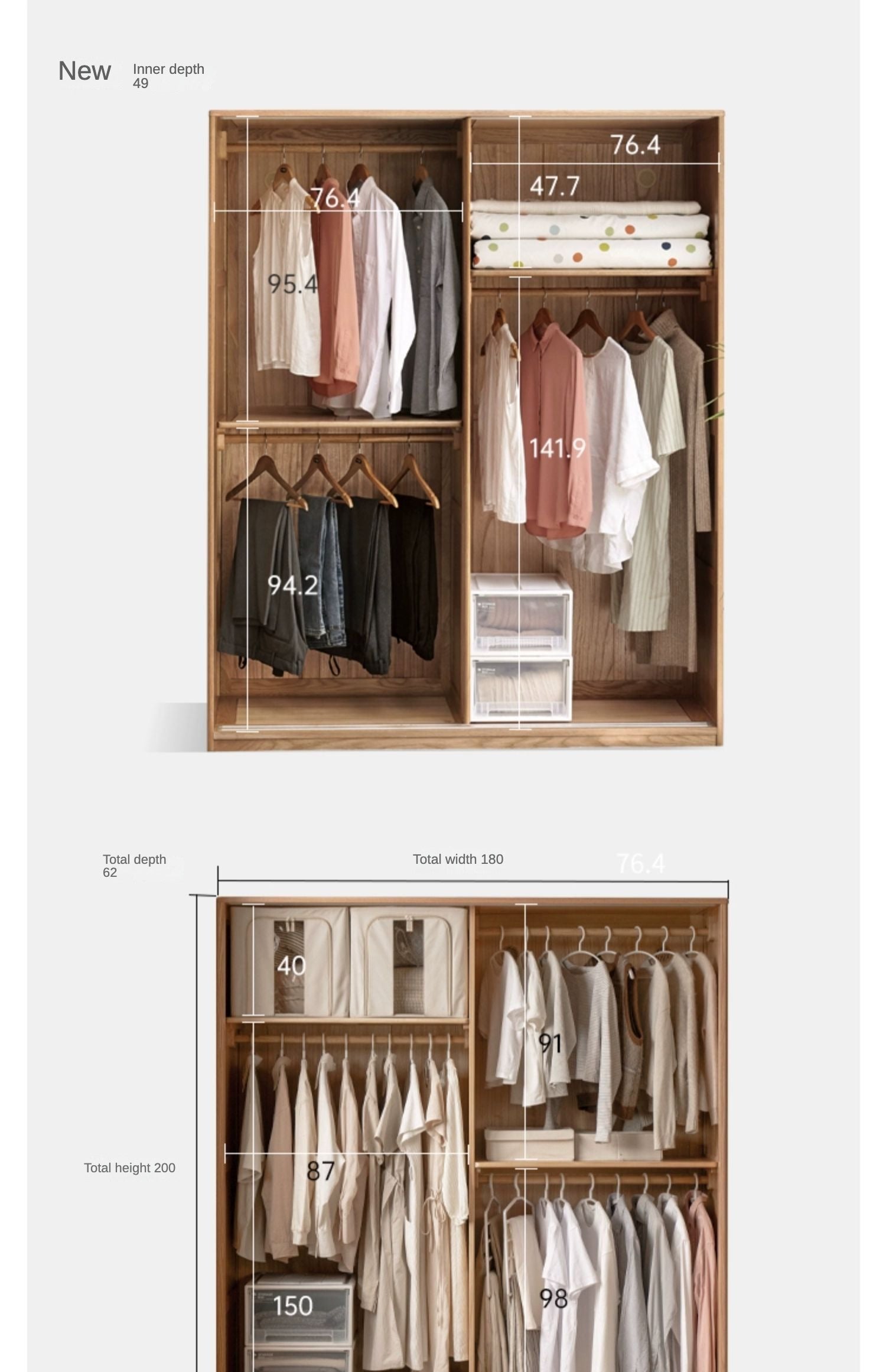 Oak solid wood Sliding door wardrobe: