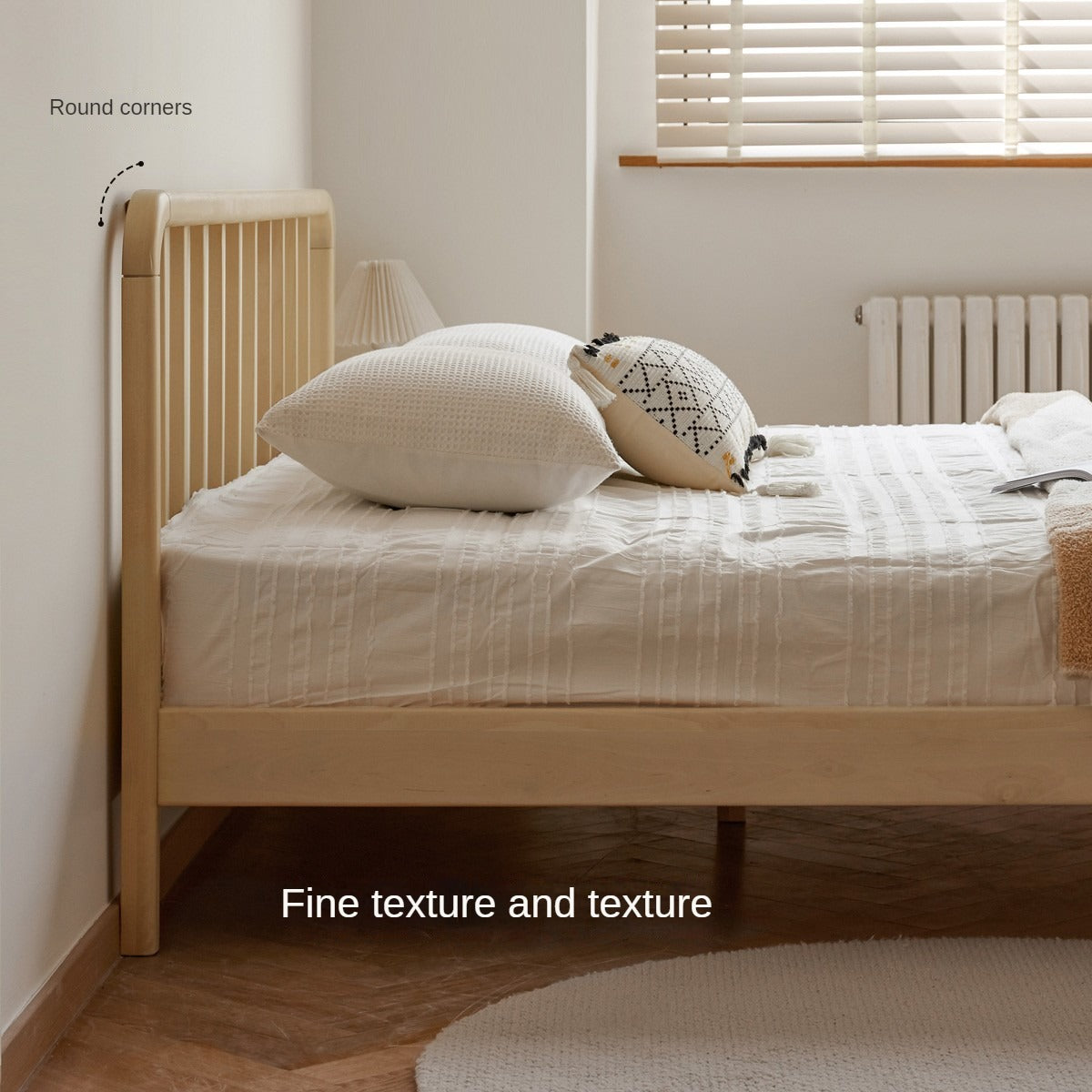 European Beech Solid Wood Bed Modern Simple.