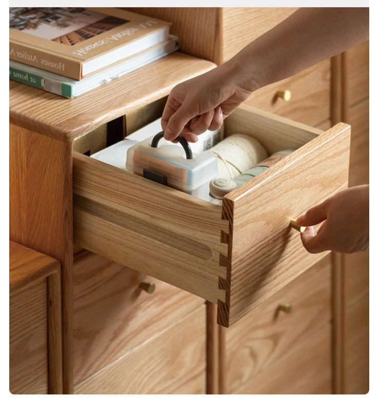 Oak, Beech solid wood side cabinet, multi-functional storage: