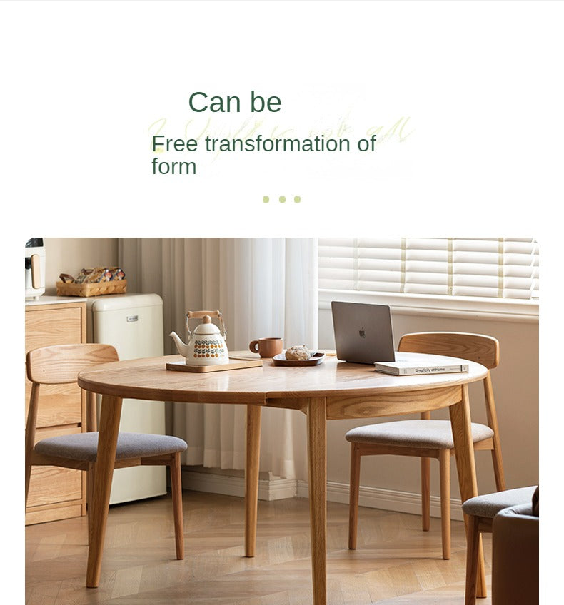 Oak solid wood folding round dining table