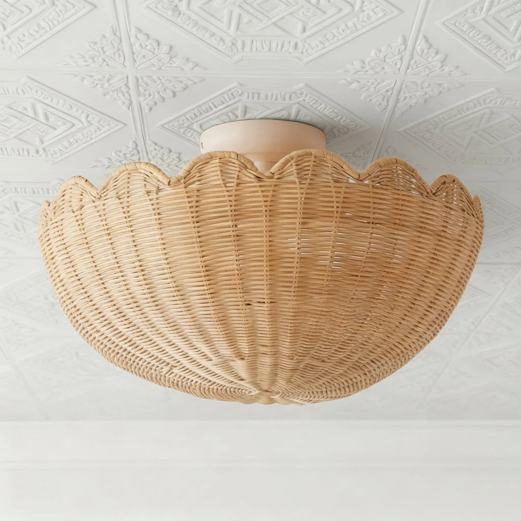 Mia Boho Woven Rattan Bubble Flush Mount